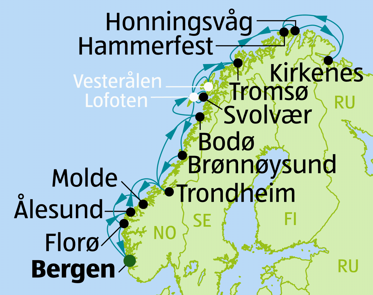 Croisière | Bateau Hurtigruten | Norvège - Route classique du bateau ...